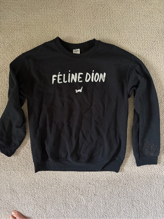 Sweaters | Fline Dion Celine Dion Black Crewneck Cat Sweatshirt | Poshmark